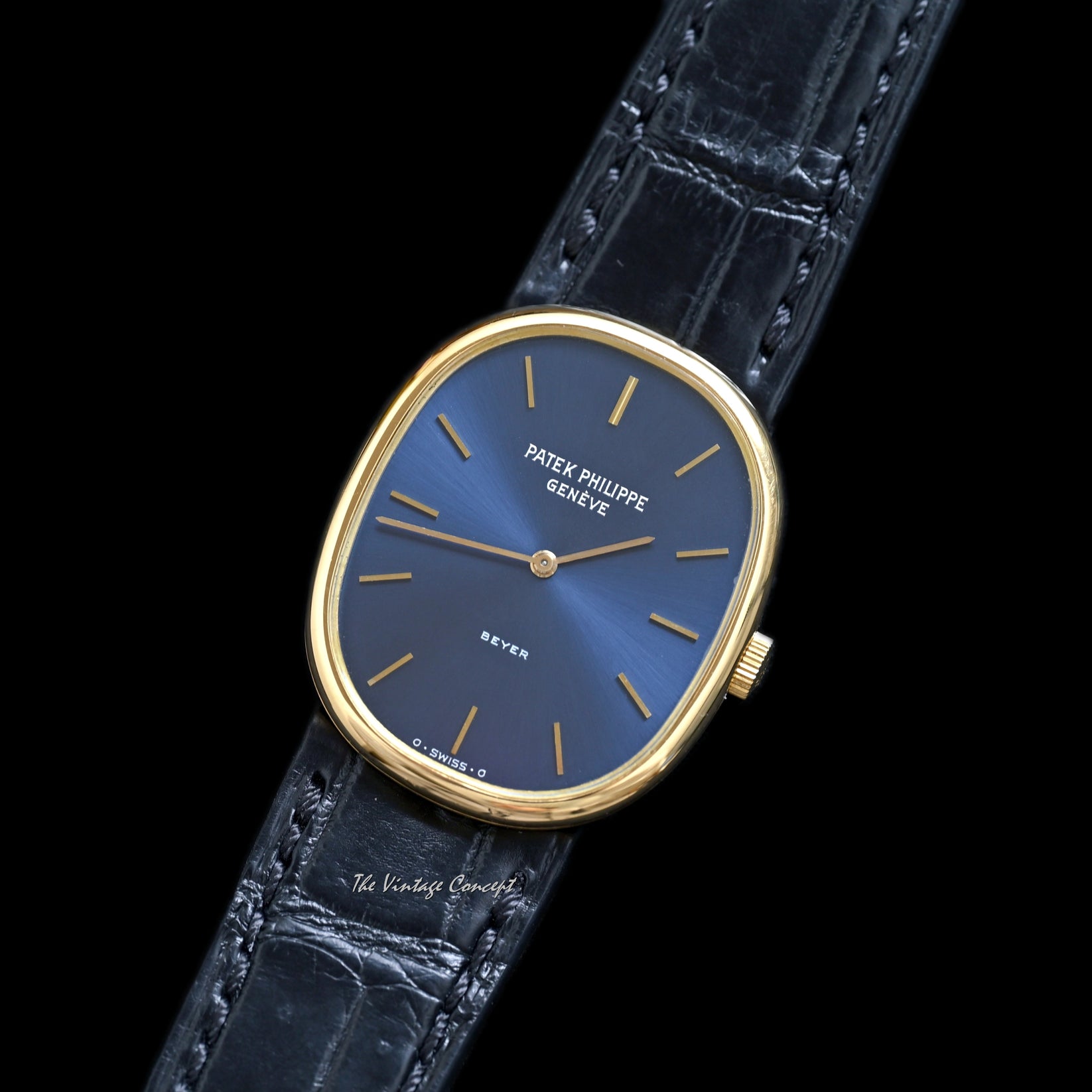 Patek Philippe 18K Yellow Gold Ellipse Beyer Blue Dial Manual Wind w ...